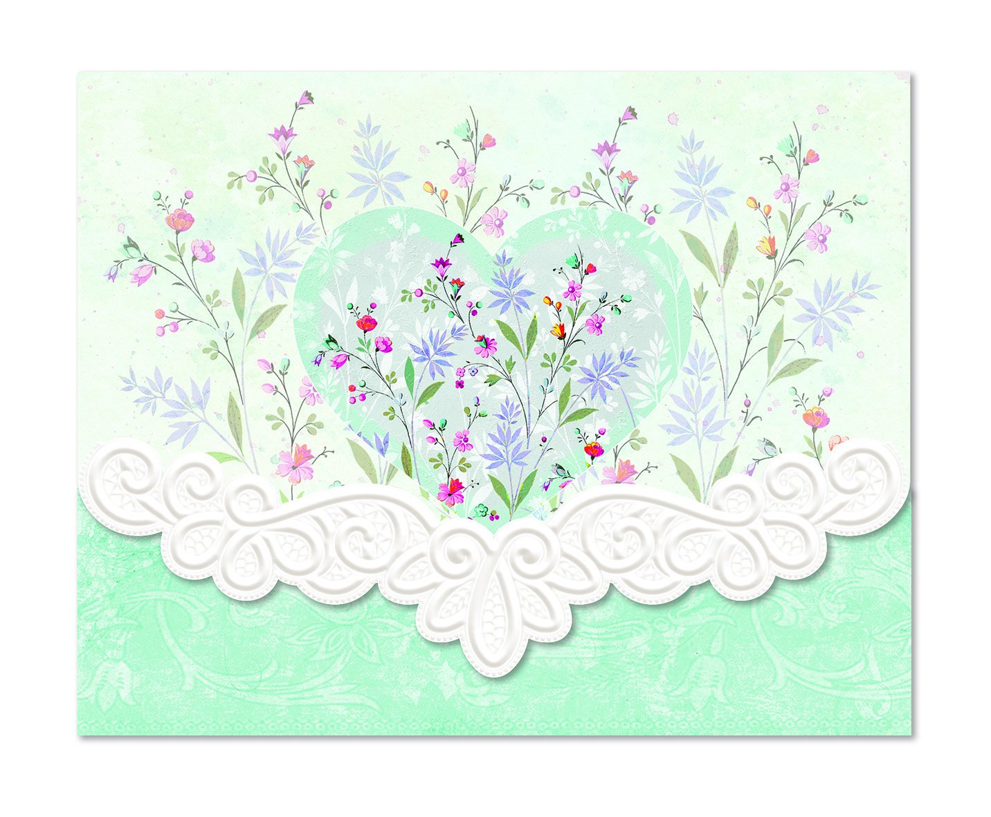 Carol Wilson Fine Arts Inc.- Floral Heart - Embossed & Die Cut Blank Note Cards in Portfolio Box - 10 count - ncp2375
