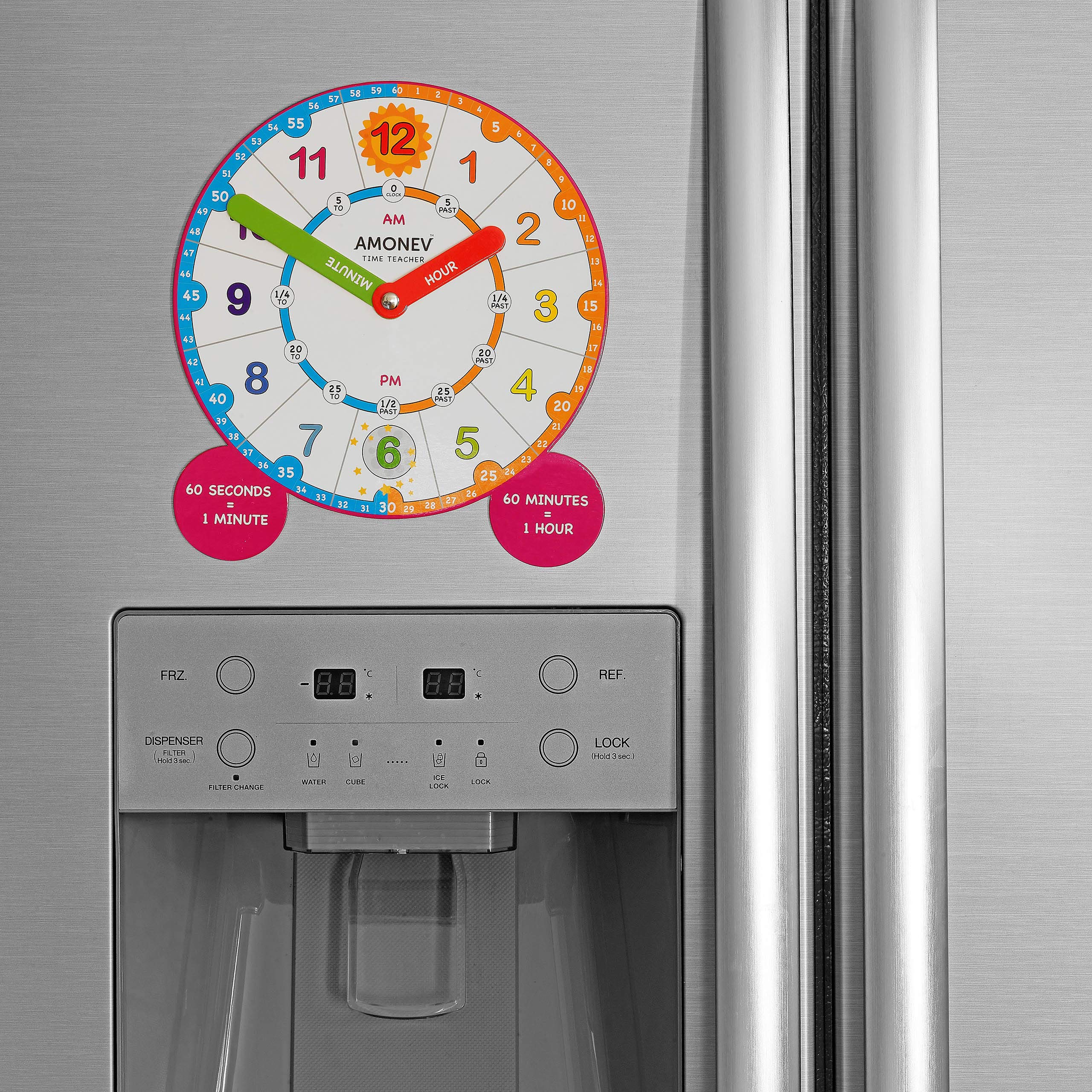 Amonev Time Teacher Magnet Clock, Teach Children to Instantly Read and say The time with This Hand held Teaching aid. Pre-School Kindergarten aid