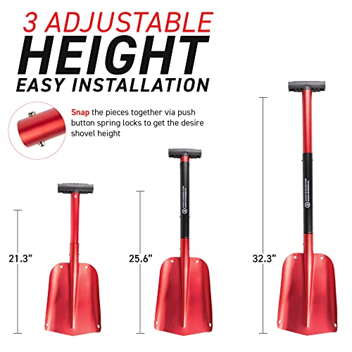 72 HRS Collapsible 3 in 1 Aluminum Compact Multi-Purpose Snow Shovel for Snow Removal in Car, Van, SUV, Truck, Snowmobile Accessories, Gardening Hand Tools Best for Emergency Purpose (Red 21β-32β)β¦