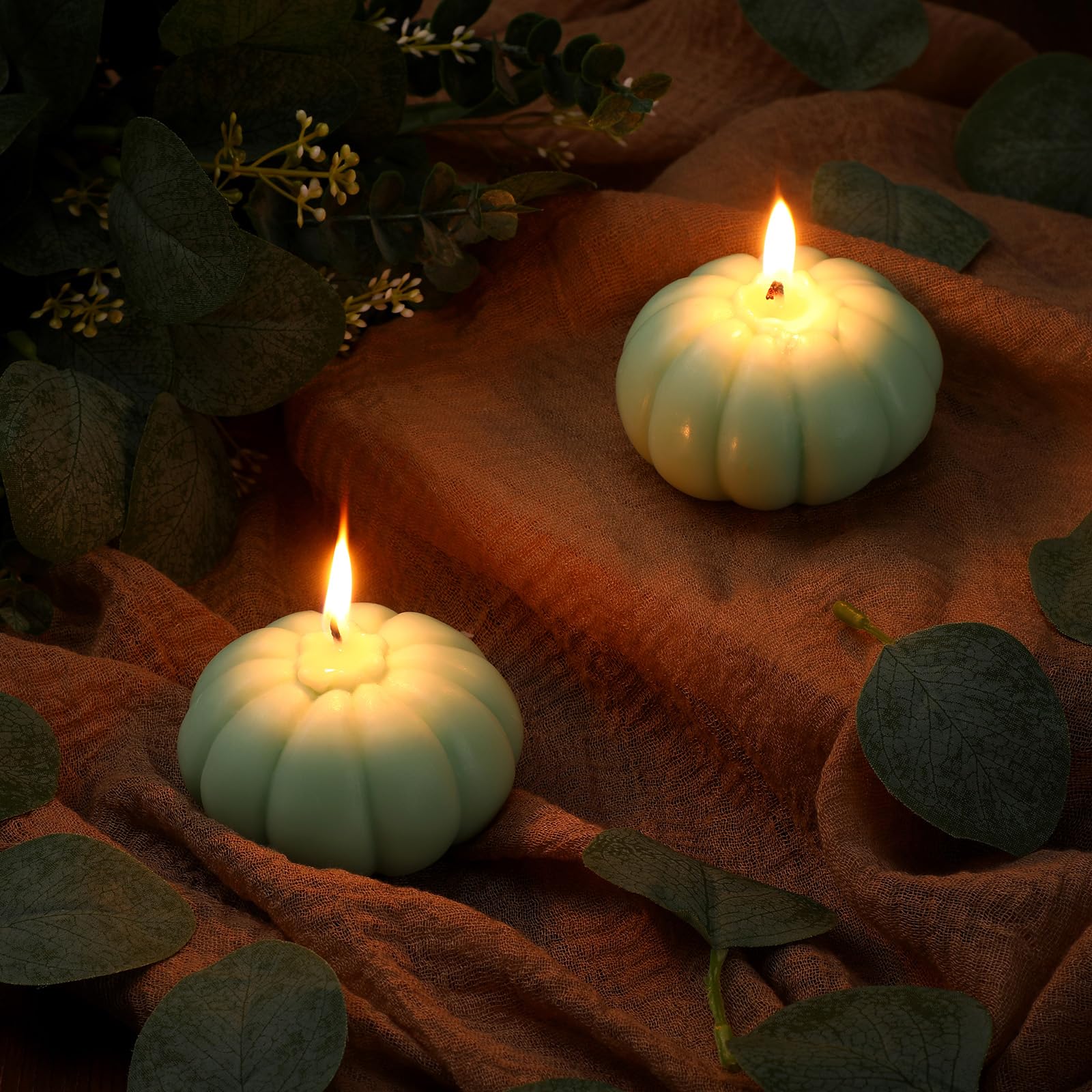 2 Pieces Pumpkin Shaped Scented Candles Thanksgiving Fall Pumpkin Candles Decoration Halloween Aromatherapy Candle for Home Kitchen Table Decor Halloween Party Supplies (White)