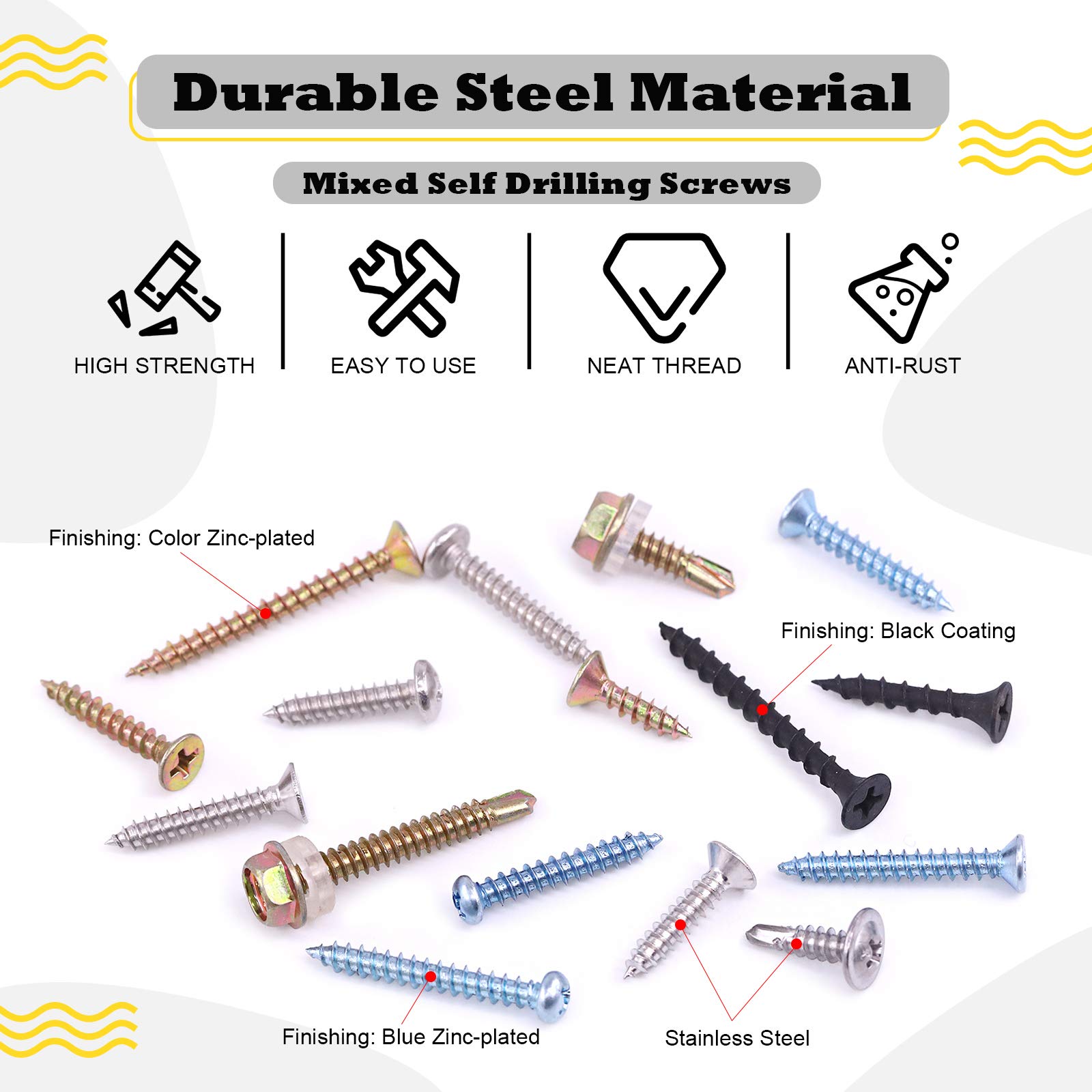 Hilitchi 320Pcs Self Drilling Self Tapping Screws Stainless Steel Zinc Plated Phillips Flat Head Bugle Head Pan Head Wafer Head Screw Assortment Kit for Wood Screws, Sheet Metal Screws, and Drywall