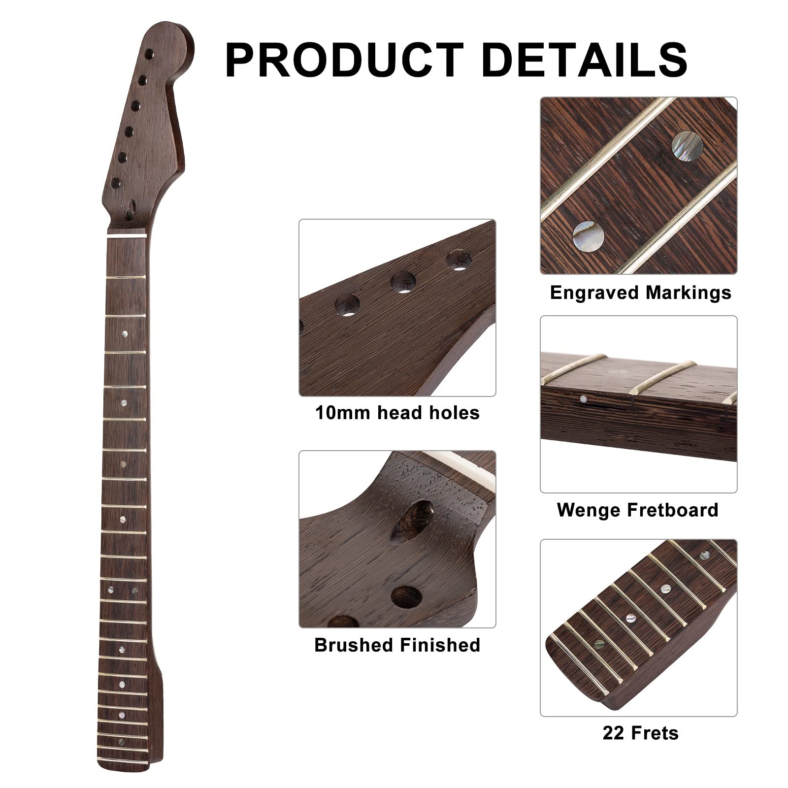 22 Fret ST Wenge Electric Guitar Neck for ST Style Guitar DIY Parts Replacement