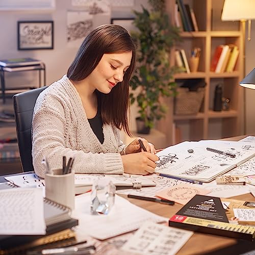 ARTEZA Hand Lettering Pens, 12-Piece Calligraphy Set for Beginners, 5 Micro-Line Pens, 2 TwiMarkers, Gel Pen, Bullet Marker, Pencil, & Eraser, Art Supplies with a Guidebook