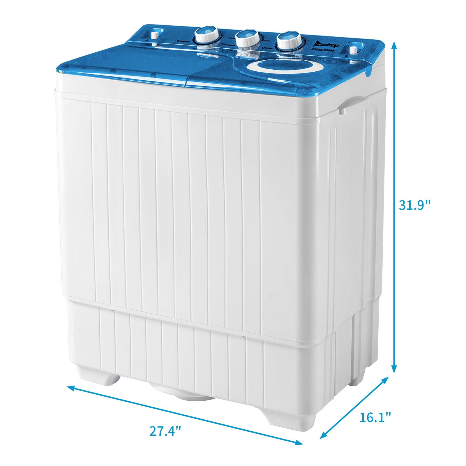 26Lbs Portable Washing Machine and Dryer, Twin Tub Portable Washer Dryer Combo with Drain Pump, Semi-Automatic 18Lbs Washer Mini Laundry Machine with 8Lbs Spinner for Dorms, Apartments, RVs, Blue
