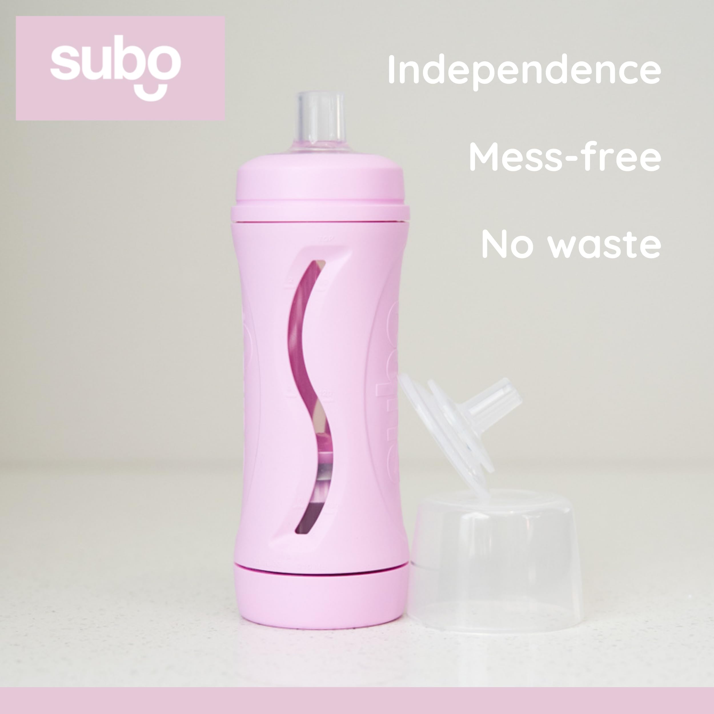 Subo Baby Food Bottle | No Mess Baby Toddler Self Feeder | Squeeze Free Design for Purees, Smoothies, Yogurt, Oatmeal, or Thickened Liquids | Reusable Silicone Washable Cup (Pink)