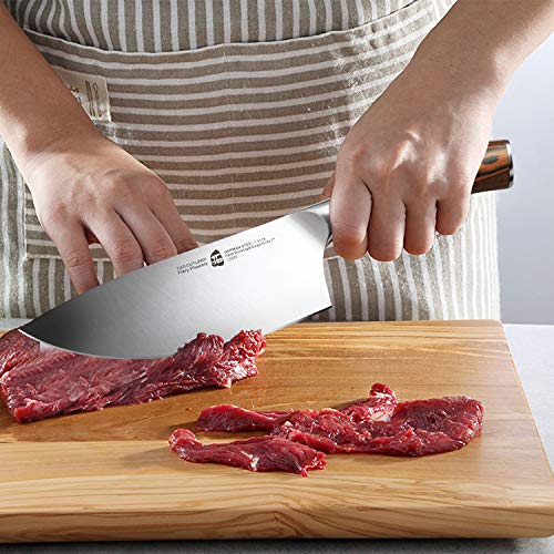 TUO Herb Rocking&Salad Knife- Vegetable Cleaver - High Carbon German Stainless Steel Kitchen Knife - Pakkawood Handle Veggie Chopper - Luxurious Gift Box Included - 7 inch - Fiery Phoenix Series