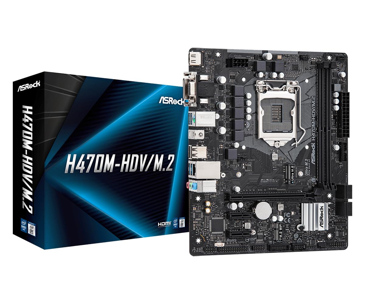 ASRock LGA 1200 Intel H470 SATA 6Gb/s Micro ATX Intel Motherboard Model H470M-HDV/M.2
