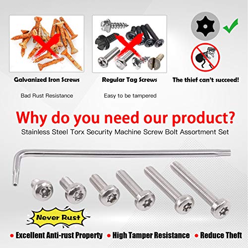 Hilitchi 90Pcs 6Sizes M3 Button Head Torx Security Screws Stainless Steel Tamper Proof Screws w T10 Bit, M3x4/6/8/12/16/20