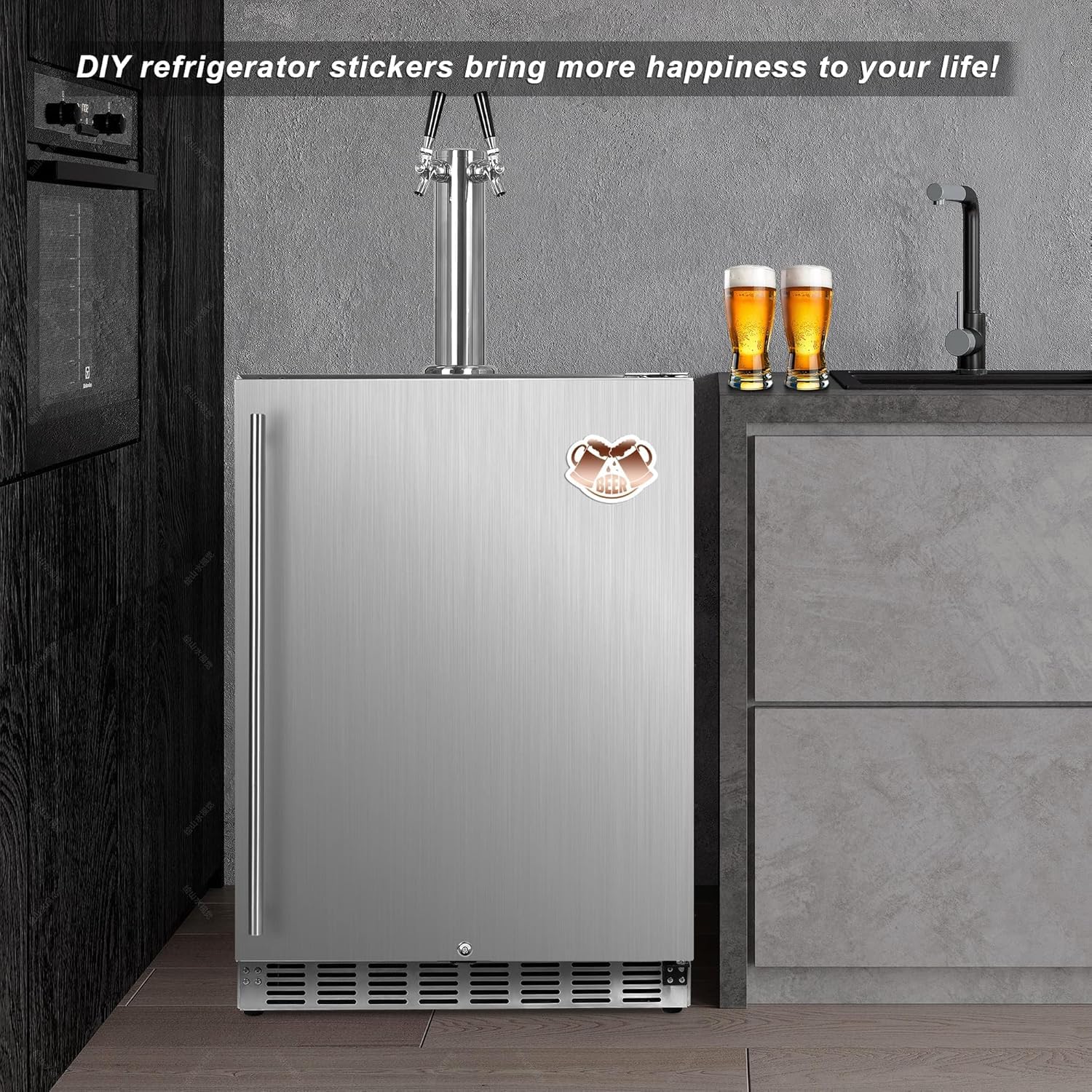 24 inch Full Size Kegerator Universal Outdoor Beverage Refrigerator Dual Tap Draft Beer Dispenser Beverage Beer Cooler Temperature Control Drip Tray Rail Fits 3x5 Gallon 2x1/6 Kegs Half Barrel Keg