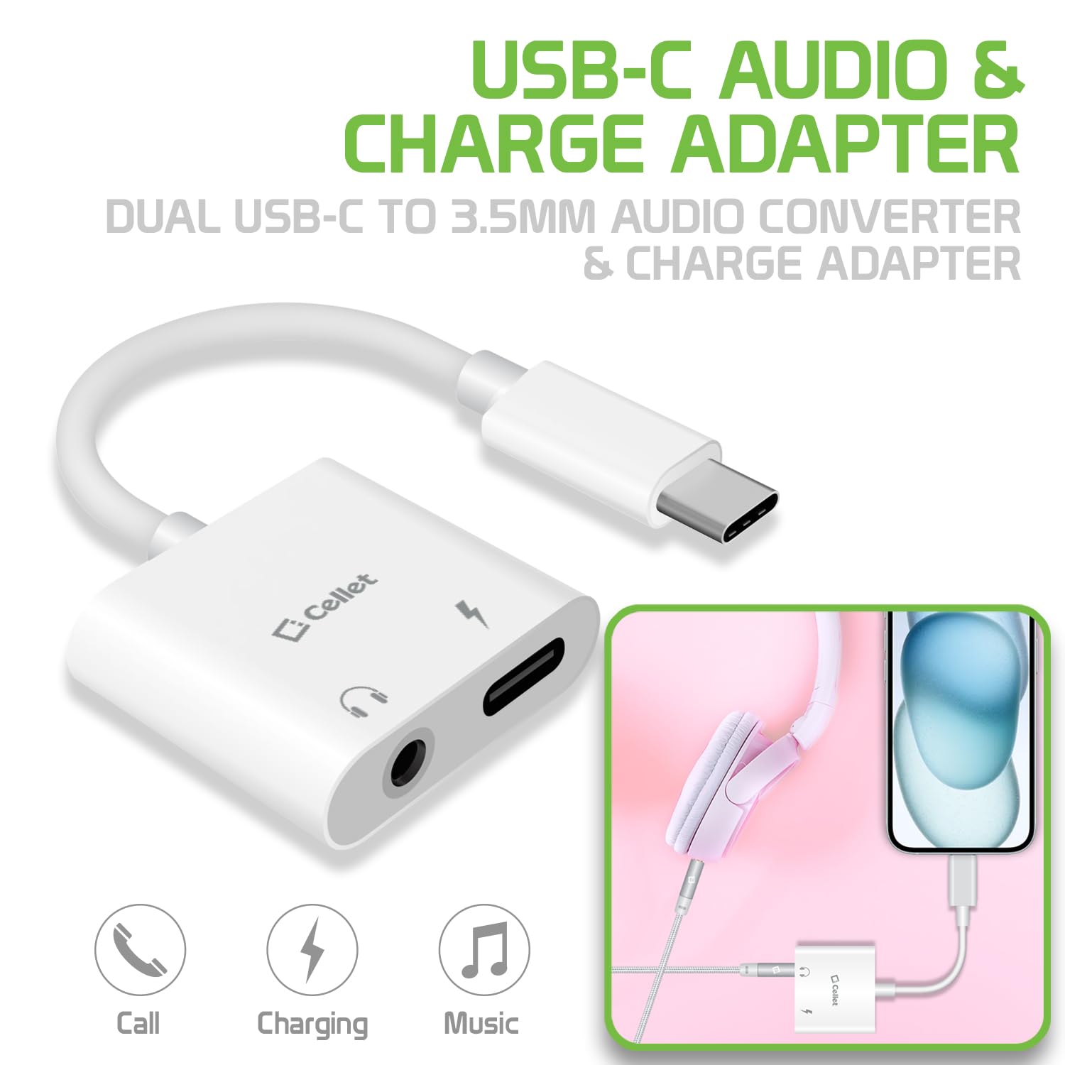Cellet 3.5mm Aux Audio Adapter USB-C, Type-C USB Enhanced Quality Sound Compatible to iPad, iPad Pro, iPad Air, Samsung Galaxy, Google Pixels, MacBook Pro Air (USB-C to Audio & Power Adapter)