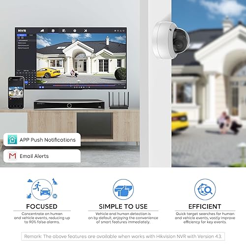 HITOSINO 4MP Dome PoE IP Camera - DarkFighter 0.003 Lux@F1.4, Smart VCA Human/Vehicle Detection, 98ft Night Vision, Mic, Alarm Input/Output, Metal IP67 IK10