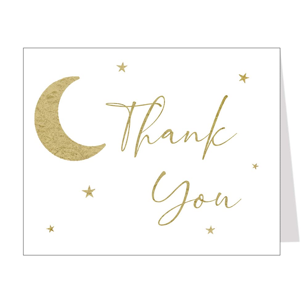 Baby Shower Thank You Cards Gender Neutral Over The Moon And Stars Twinkle Notes (24 Count)