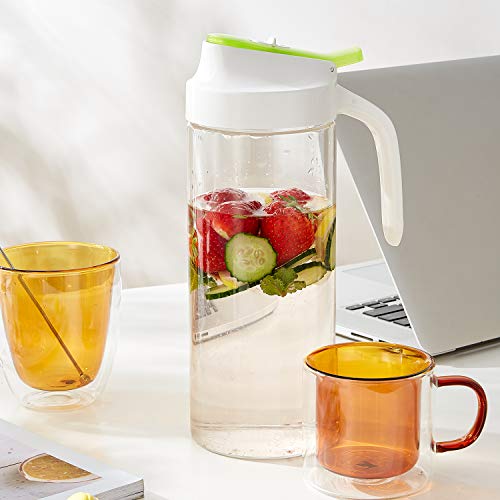 Karafu Water Pitcher with Lid & Airtight Locking Spout 50 Oz, Heat Resistance Glass Carafe for Water Coffee Tea & Other Beverages