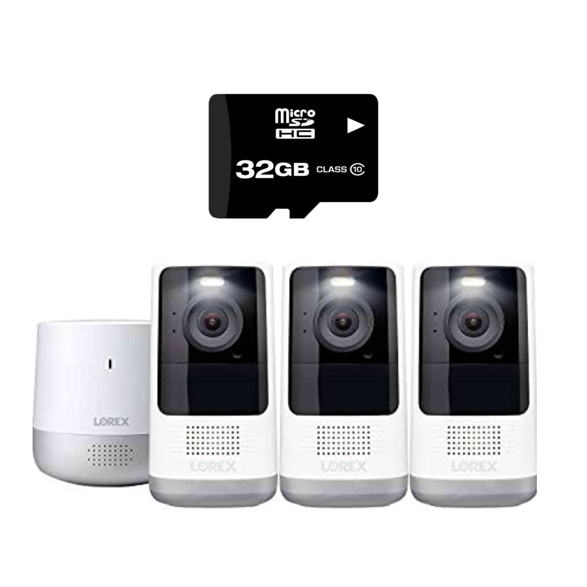 Lorex Home Hub 32GB with Three 2K QHD Wire-Free Battery-Operated Indoor/Outdoor Security Cameras