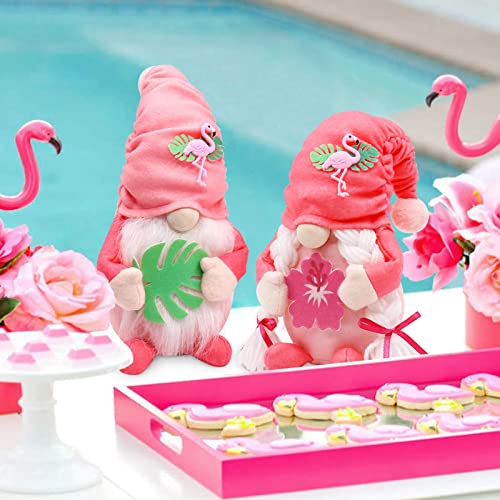 CiyvoLyeen Flamingo Gnomes Summer Gnomes Decor Beach Tropical Decor Tomte Plush Handmade Scandinavian Nisse Elf Dwarf Home Household Farmhouse Kitchen Tiered Tray Decorations