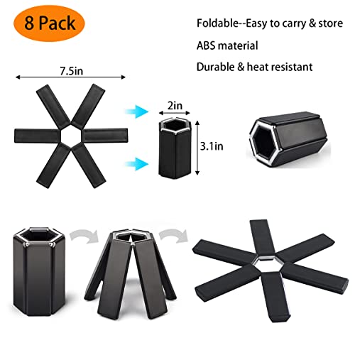 8 Pack Creative Folding Heat Insulation Pad for Kitchen - Folding Insulated Pad for Hot Pots - Foldable Trivet Mats - Non Slip Placemat Coaster - Kitchen Gadgets Accessories