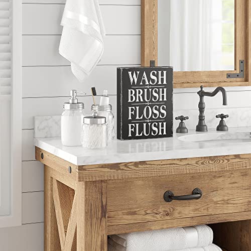 Barnyard Designs Wash Brush Floss Flush Box Sign Rustic Primitive Farmhouse Country Bathroom Home Decor Sign 10β x 8β