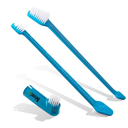 BOSHEL 3 Pc Dog Toothbrush - 2 Dog Tooth Brush + Dog Finger Toothbrush, Dual Headed Toothbrush For Dogs, Dog & Cat Toothbrush For Small & Large Breeds, Dog Tooth Brushing Kit, Puppy Toothbrush For Pet