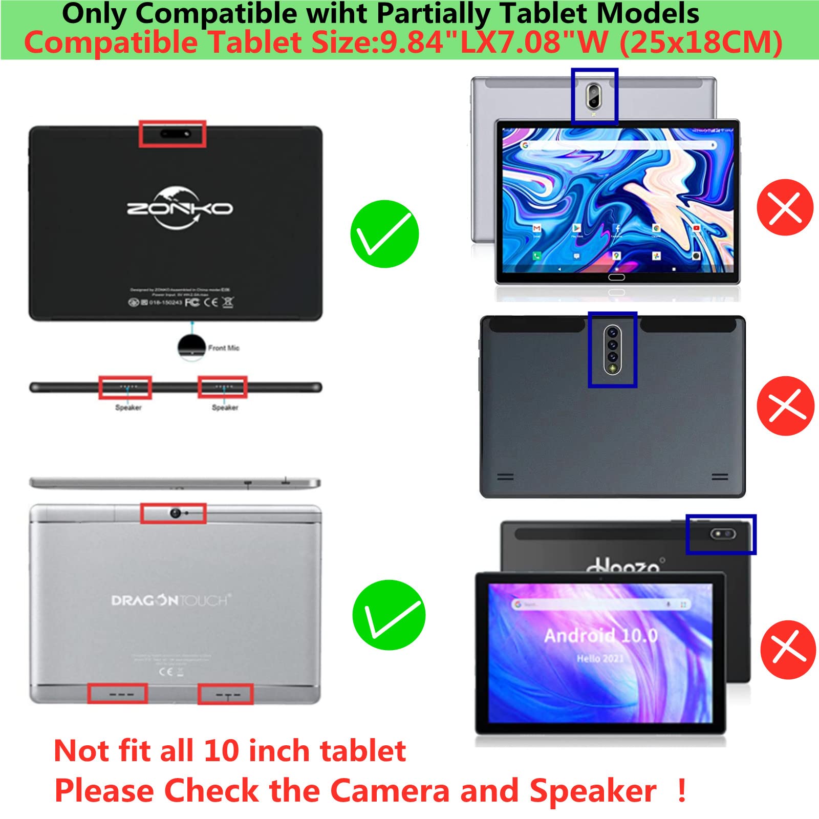 HminSen Case for YELLYOUTH 10.1 inch Android Tablet, Silicone Adjustable Stand Cover Compatible with Hoozo 10,Wecool 10.1 Inch Android Tablet, ZONKO 10.1 Inch Tablet (Black)