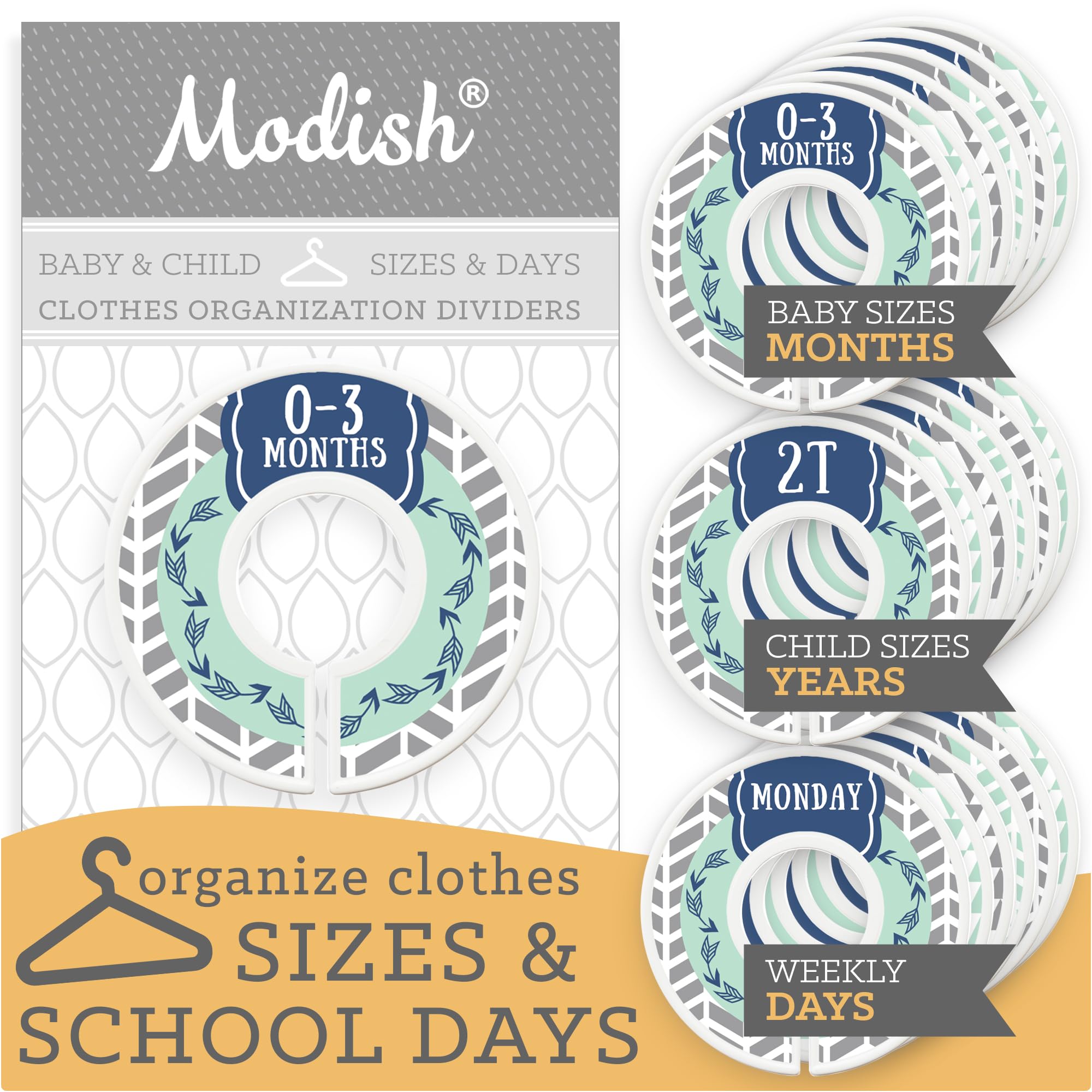 Baby Clothes Closet Organization, Hanging Size Dividers Months & Years, Modish Labels Days of the Week Organizers Daycare & Back to School, Boy Blue Gray Boho Safari Woodland, Useful Baby Shower Gift