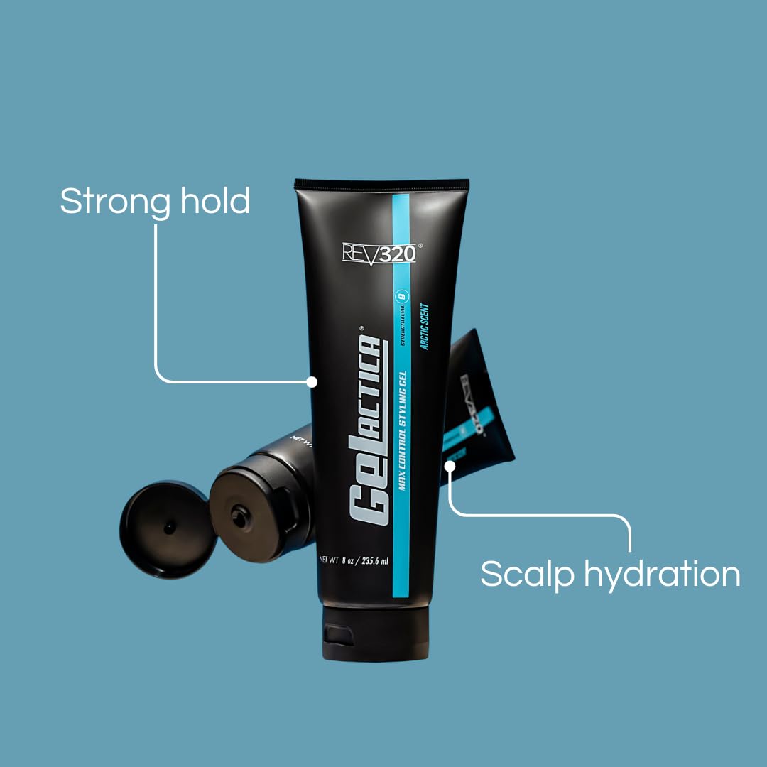 Gelactica Max Control Hair Gel for Men, Alcohol-Free, Strong Hold Styling Gel, Natural Extracts for Long-Lasting Hold and Shine, Slick Back Hair Style 8 Oz