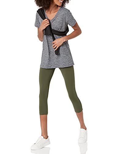 Amazon Essentials Women's Tech Stretch Short-Sleeve V-Neck T-Shirt (Available in Plus Size), Pack of 2, Black/Dark Grey Space Dye, Medium