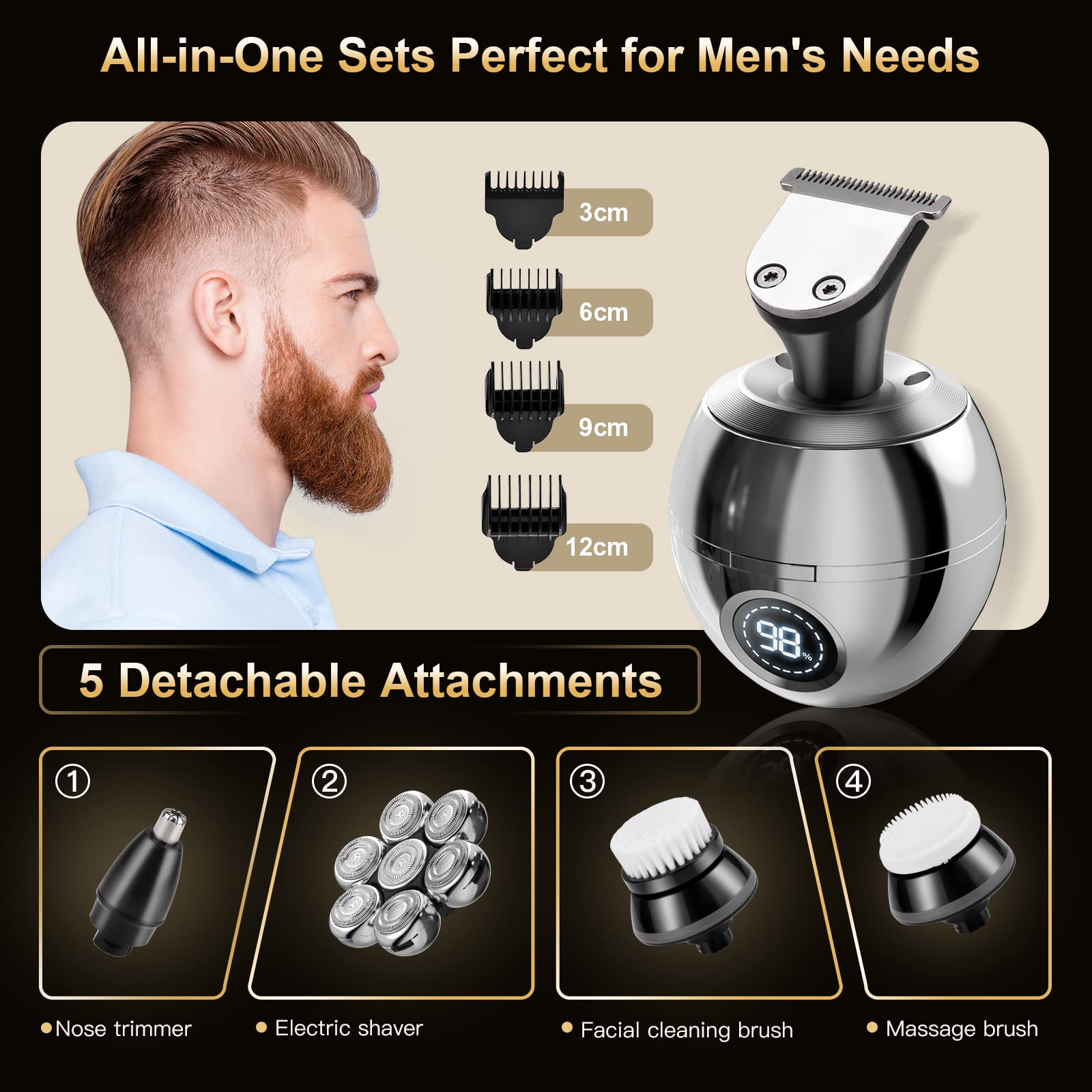 7D Head Shaver for Men, TURN RAISE 6 in 1 Waterproof with LCD Display Bald Head Shavers for Men, Wet Dry Electric Razor for Men, USB Rechargeable Electric Shavers for Men Bald Head