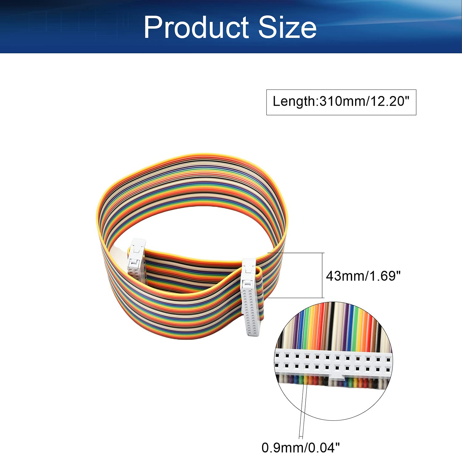 Heyiarbeit 2pcs IDC Rainbow Wire Flat Ribbon Cable 34 Pin 30cm Length 2.54mm Pitch