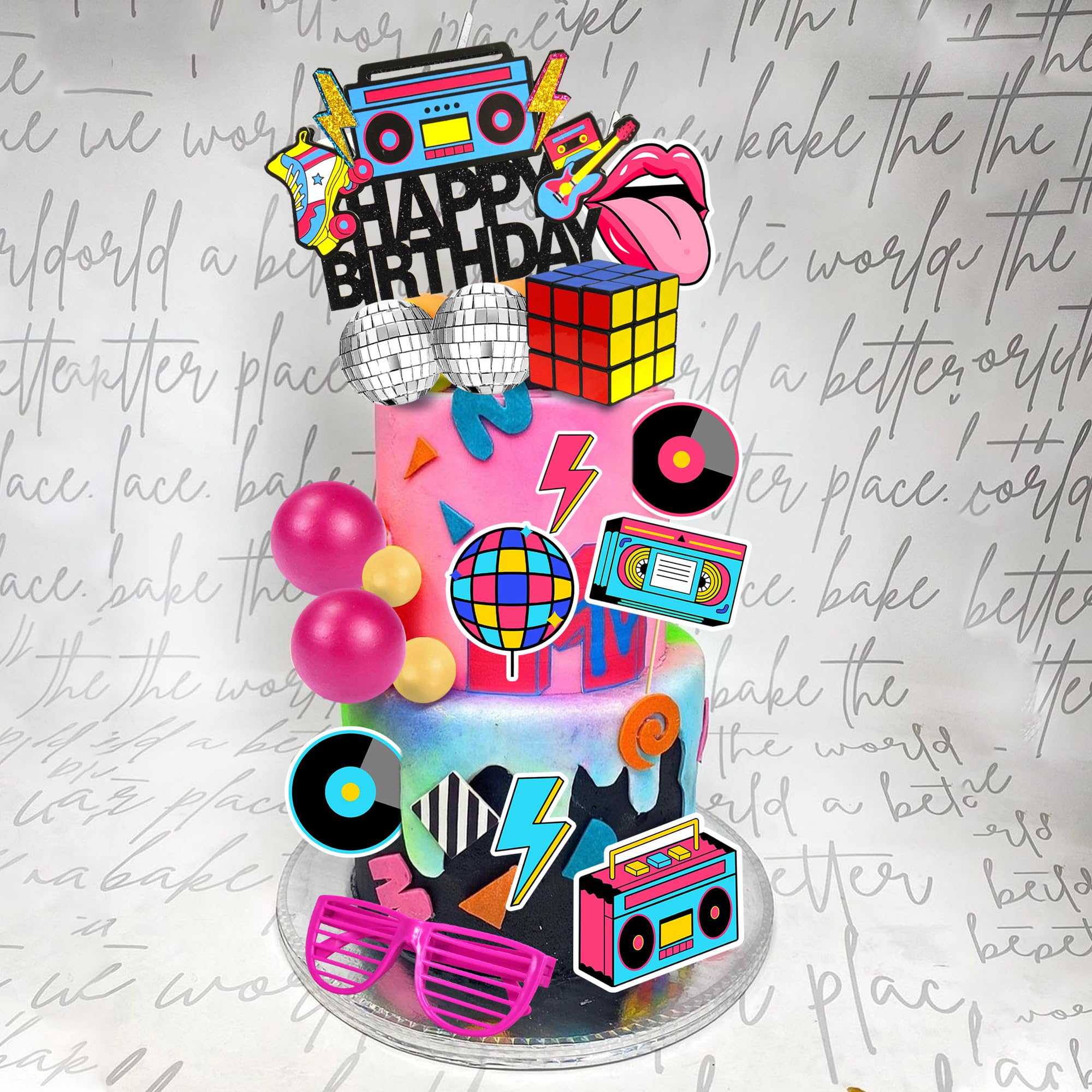 20 PCS 80s 90s Cake Toppers Retro Hip Hop Cake Decorations for Born in the 80's 90’s Decade Throwback Party Decorations Supplies (style 1)