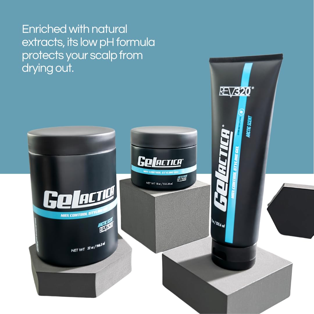 Gelactica Max Control Hair Gel for Men, Alcohol-Free, Strong Hold Styling Gel, Natural Extracts for Long-Lasting Hold and Shine, Slick Back Hair Style 32 Oz