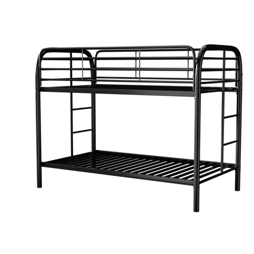 Aobabo Metal Bunk Bed Twin Over Twin, Full-Length Industrial Safety Rail Bunk Bed Frame with Ladder,Space Saving, Noise Free, Black