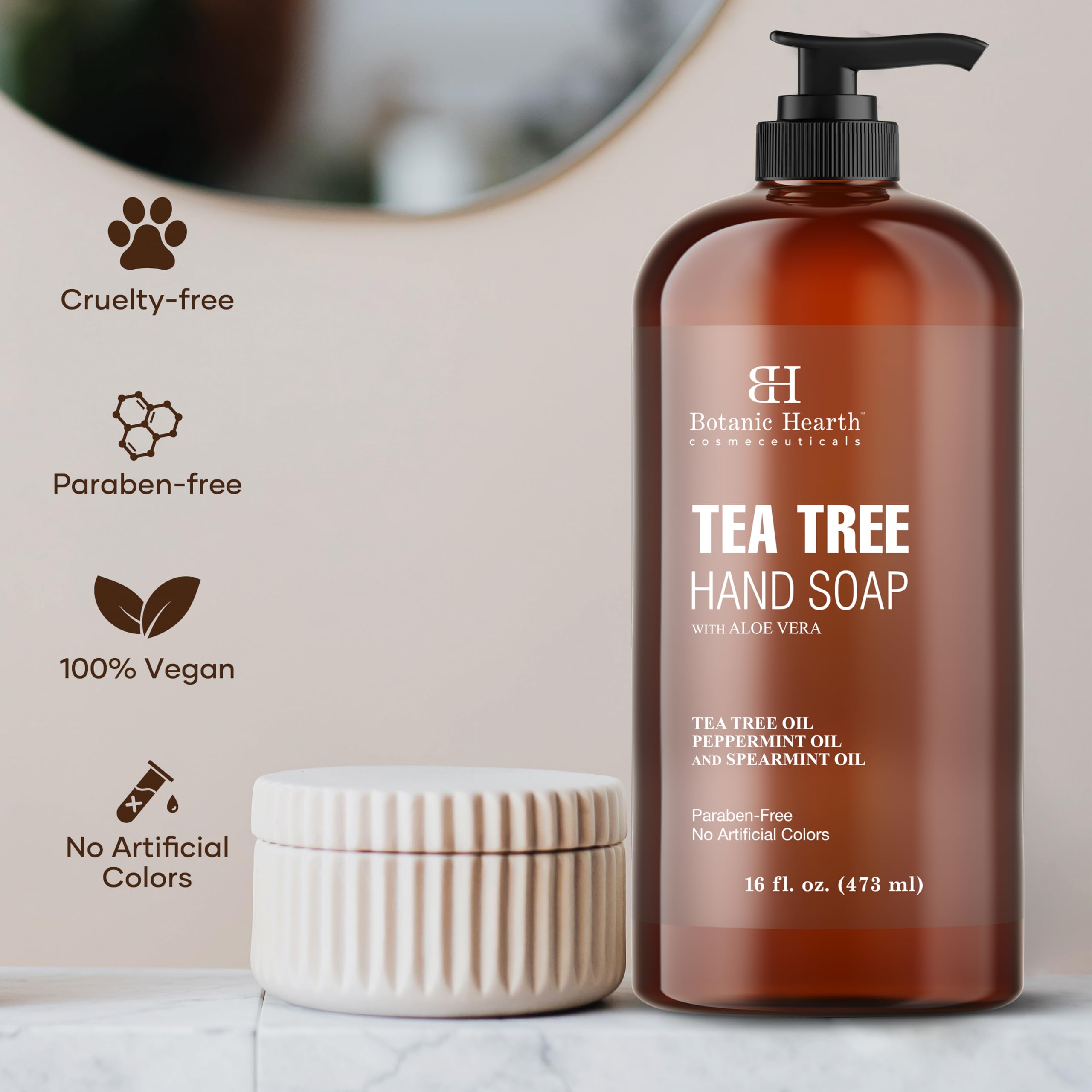Botanic Hearth Tea Tree Liquid Hand Soap - Sulfate Free Formula - Multi Purpose Hand Wash with Aloe Vera and Premium Grade Tea Tree Oil, Pump Dispenser - 16 fl oz