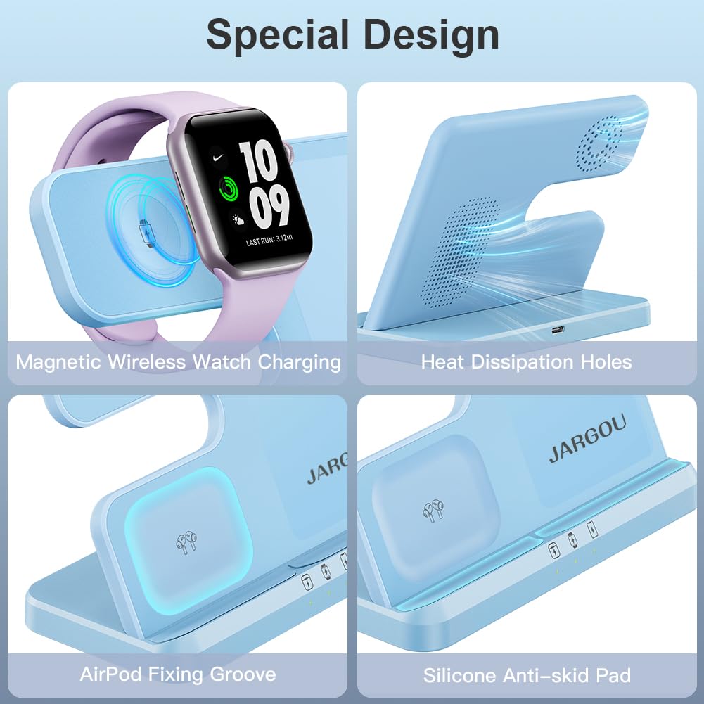 ๐ฎ๐ฌ๐ฎ๐ฏ ๐ก๐ฒ๐ JARGOU 3 in 1 Wireless Charging Station Wireless Charger for iPhone 14 13 12 11 Pro Max/X/8 Charging Station for Multiple Devices for Apple Watch for AirPods 2/3/Pro/Pro 2