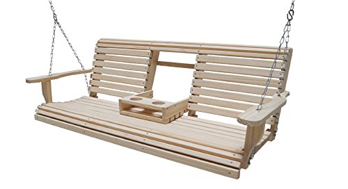 6 Feet Ft FLIP Cup Holder Console Cypress Lumber ROLL Back Porch Swing Made from Rot-Resistant Cypress Eternal Wood Made in The USA - Green Furniture - GO Green