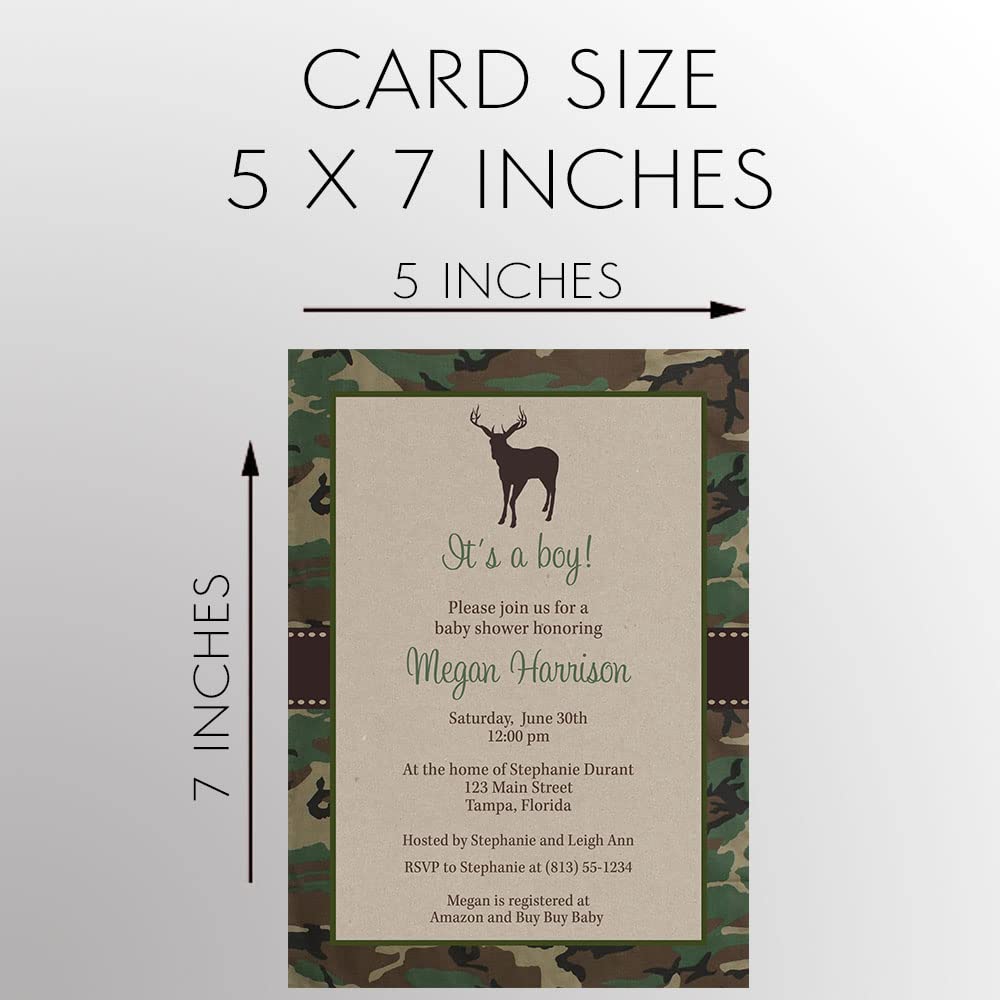 Baby Shower Invitation Woodland Camo Oh Deer Hunting Camouflage Hunting Outdoors Customized Personalized Cards (12 count)