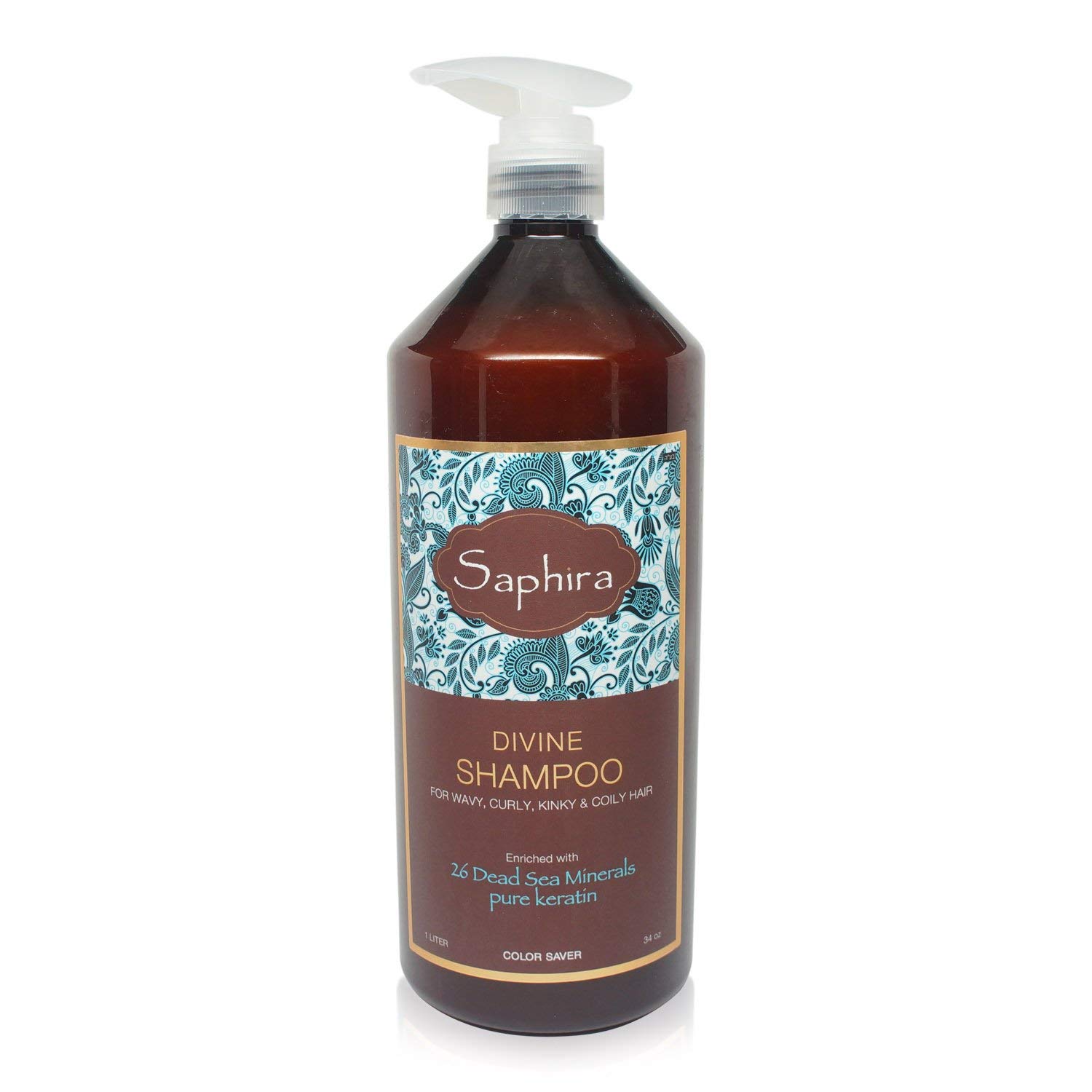 Saphira Divine Curls Shampoo for Curly, Wavy and Multi-Textured Hair, Sulfate-Free, Paraben-Free, Deeply Cleanses, Restores and Hydrates Curls, 34 Ounce, Original Packaging
