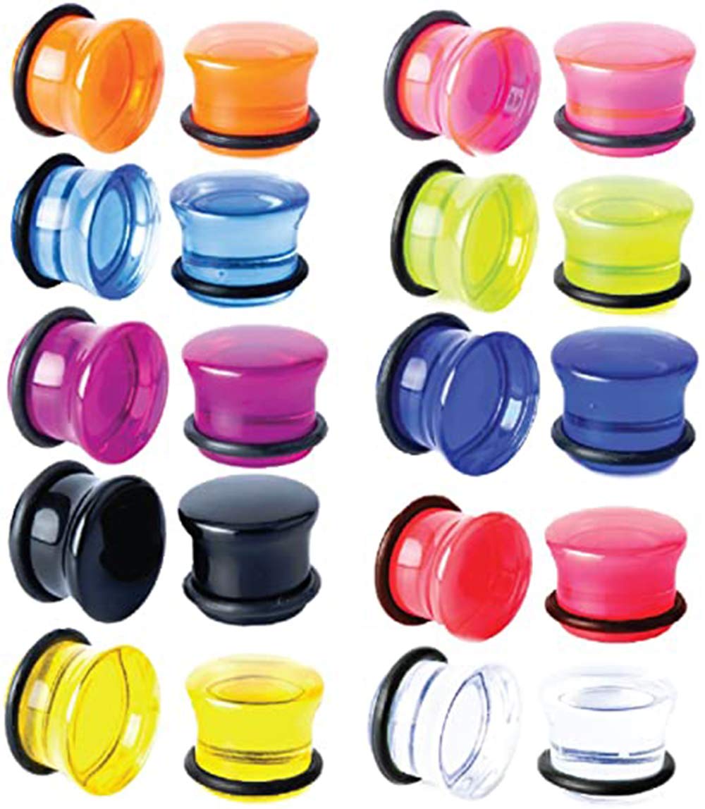 20PC Plugs Single Flare Acrylic Ear Gauges Expander Stretching O-Ring Piercing Set Body Jewelry E559 (0 Gauge(8mm))