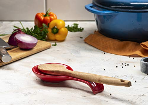 Ceramic Spoon Rest, by Kook, Spoon Rest for Stovetop, Kitchen Decor, Farmhouse Kitchen Decor, Ladle, Utensil Holder, Dishwasher Safe, for Home and Coffee Bar Accessories, Set of 2 (Cherry)
