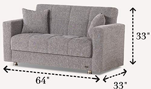 BEYAN Niagara Collection Contemporary Upholstered Convertible Storage Love Seat with Easy Access Storage Space, Includes 2 Pillows, Gray