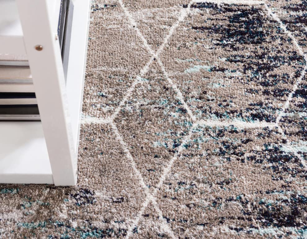 Unique Loom Trellis Frieze Collection Area Rug - Geometric (4' x 6', Blue Multi/ Ivory)