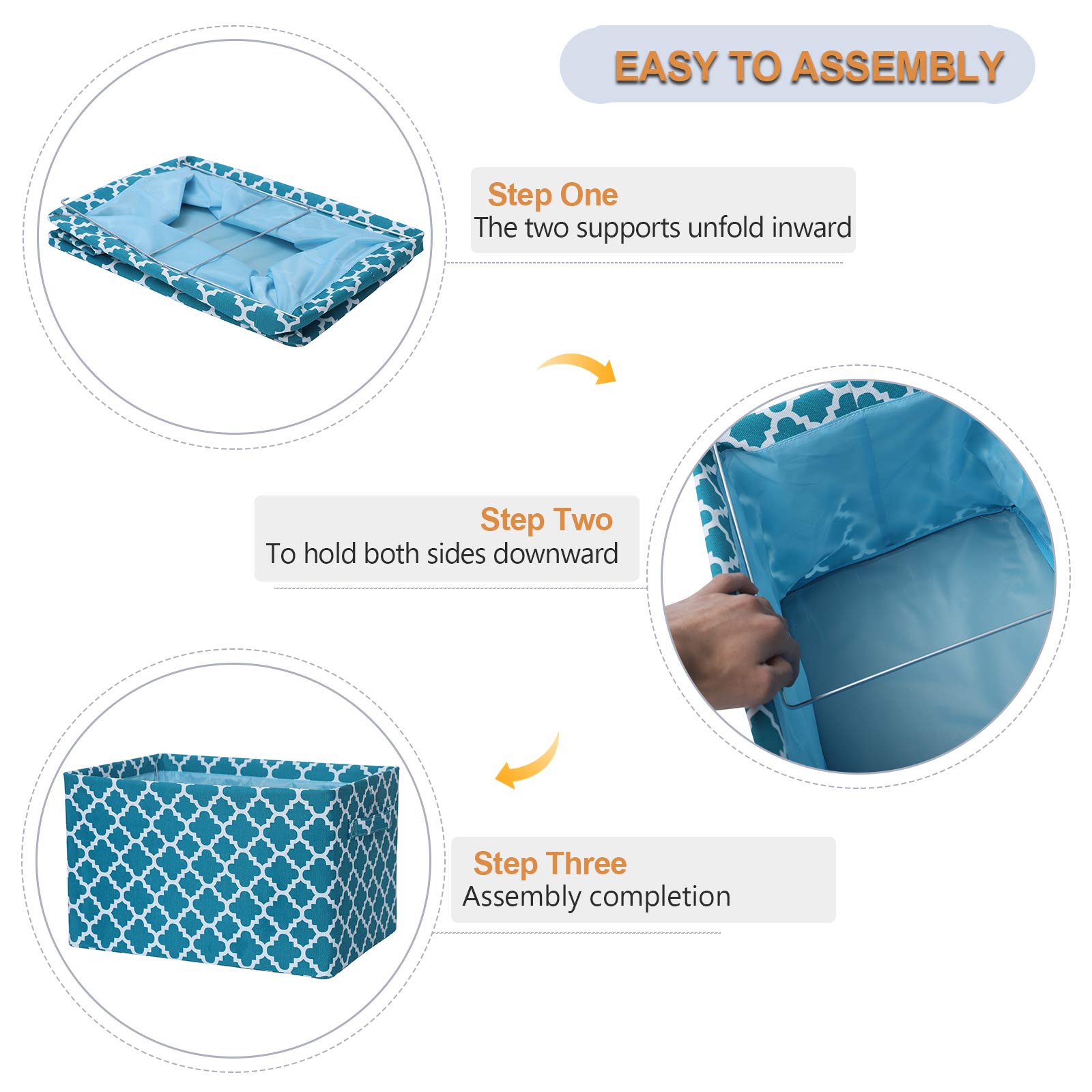 HOKEMP 2 Pack Storage Bins Foldable Stackable Underbed Storage Baskets with Steel Frame for Toys, Bookshelves, Clothes, Home Closet, Laundry (Blue lantern)
