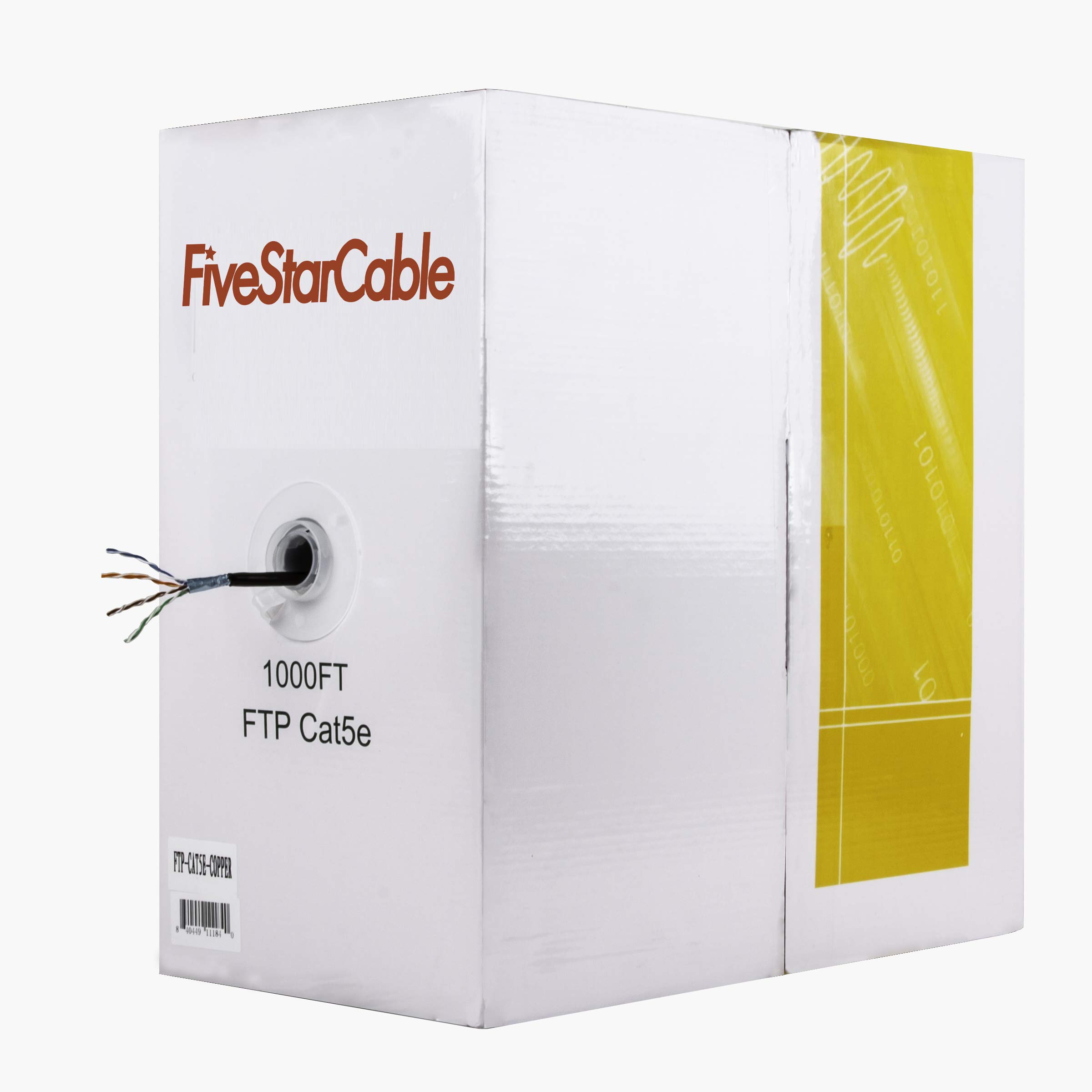 FiveStarCable 1000Ft Cat5e FTP 24AWG Outdoor Shielded Waterproof Direct Burial Rated 350MHz Bulk Ethernet Router LAN Cable Black (1000Ft, Cat5e(FTP))