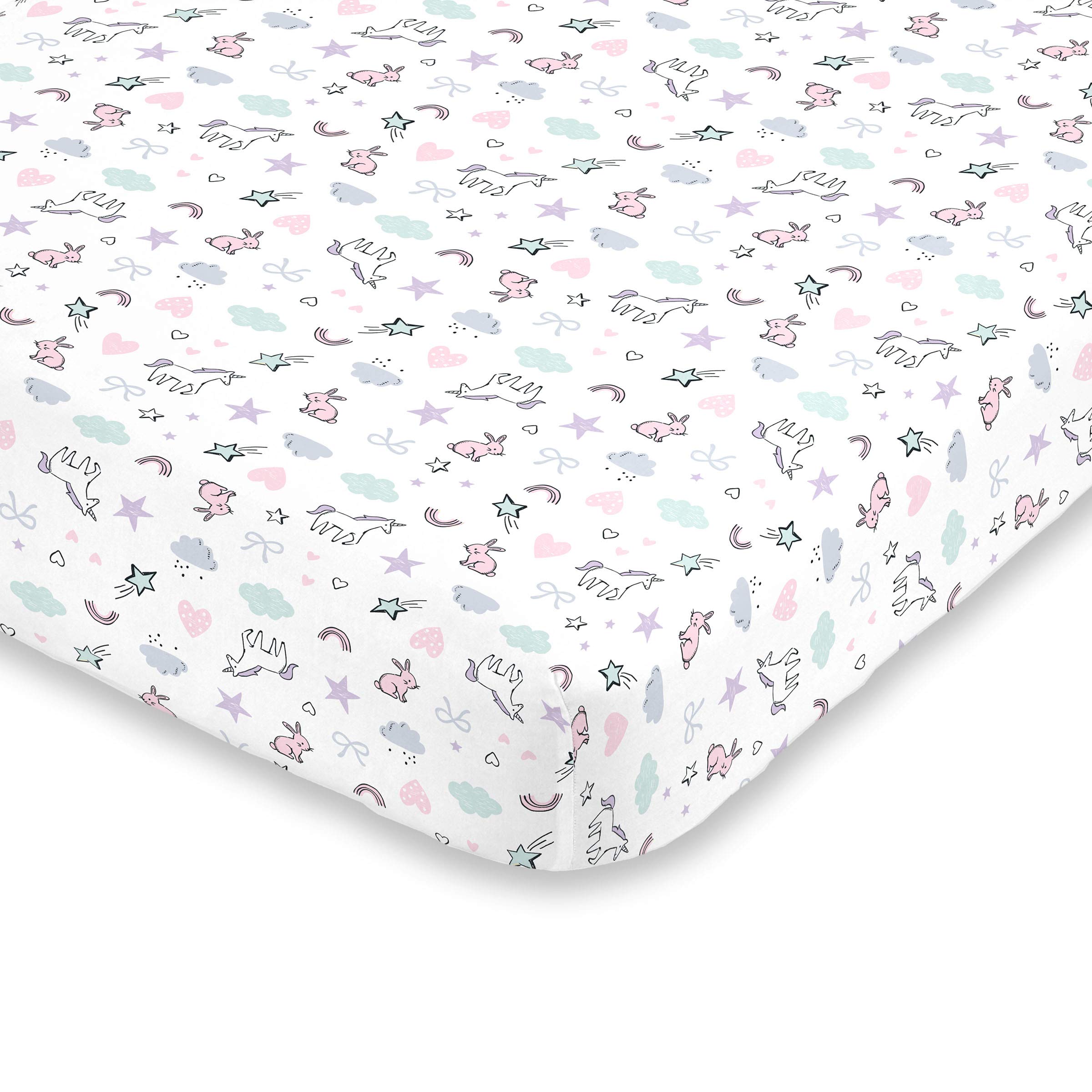 Carter's Unicorn Snuggles Pink, Aqua, Grey 4Piece Nursery Crib Bedding Set - Comforter, 100% Cotton Crib Sheet, Dust Ruffle, Changing Pad Cover, Pink, Aqua, Grey,