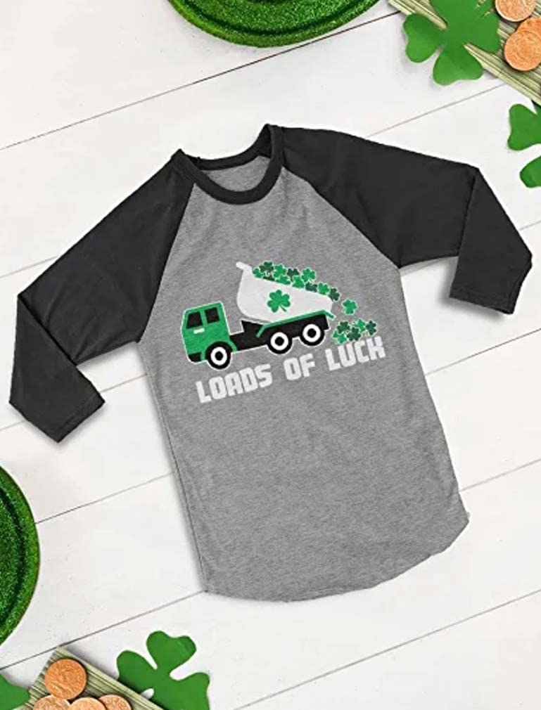 Boys St Patricks Day Shirt Tractor Digging Shamrocks Toddler Kids Raglan T-Shirt 4T Dark Gray