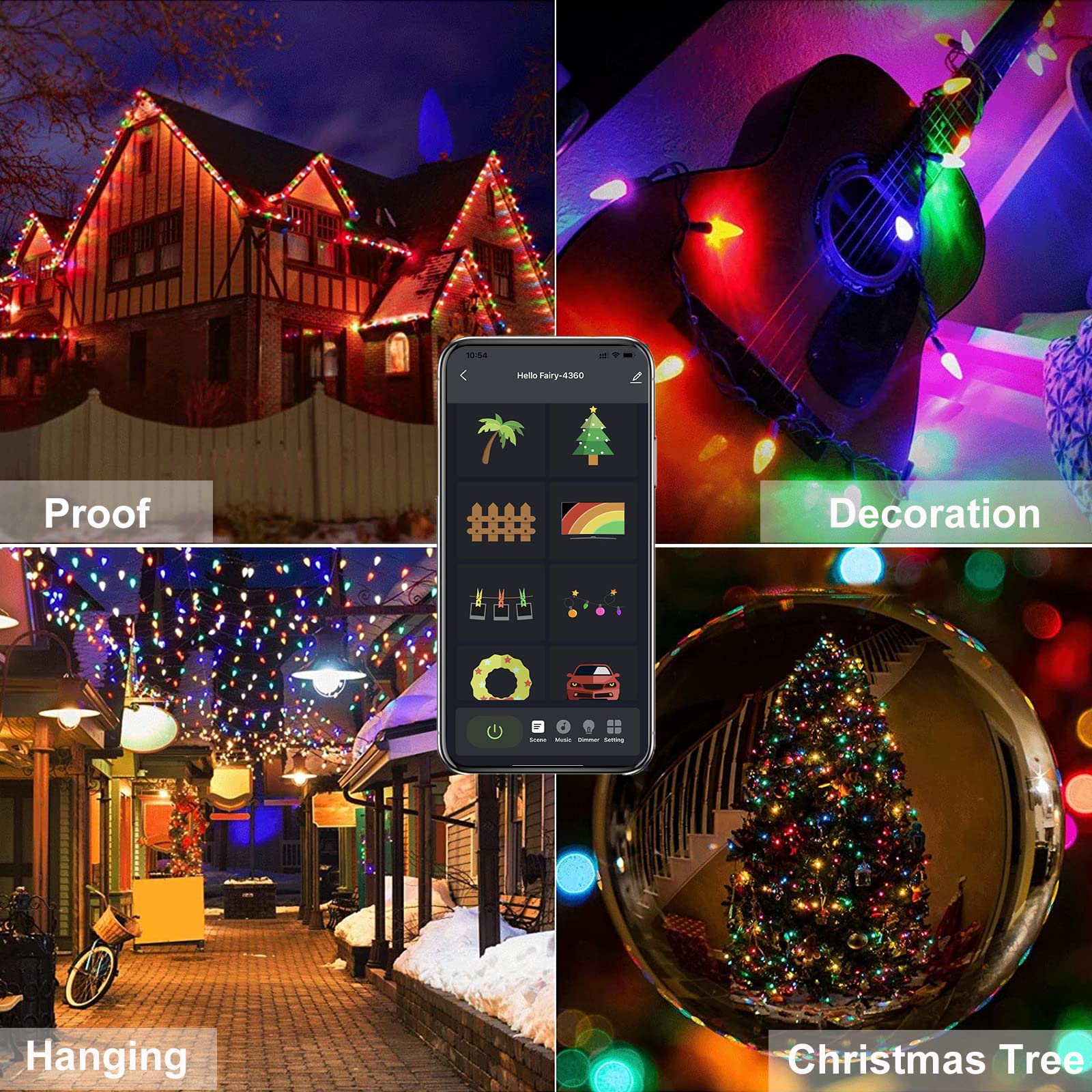 Amposei 32.8Ft 50 LEDs Strawberry Christmas String Lights Outdoor Bluetooth Fairy Lights Waterproof Music Sync Twinkle Lights with Phone APP Remote Control, Color Changing Rope Light for Party Garden