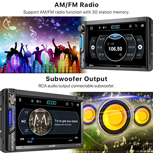 aboutBit Bluetooth Double Din Car Stereo - 7 inch HD Touchscreen MP5 Player Car Audio Receiver β Phonelink | Rearview Camera | AM/FM Radio | USB/SD/AUX | Subwoofer | SWC | Wireless Remote Control