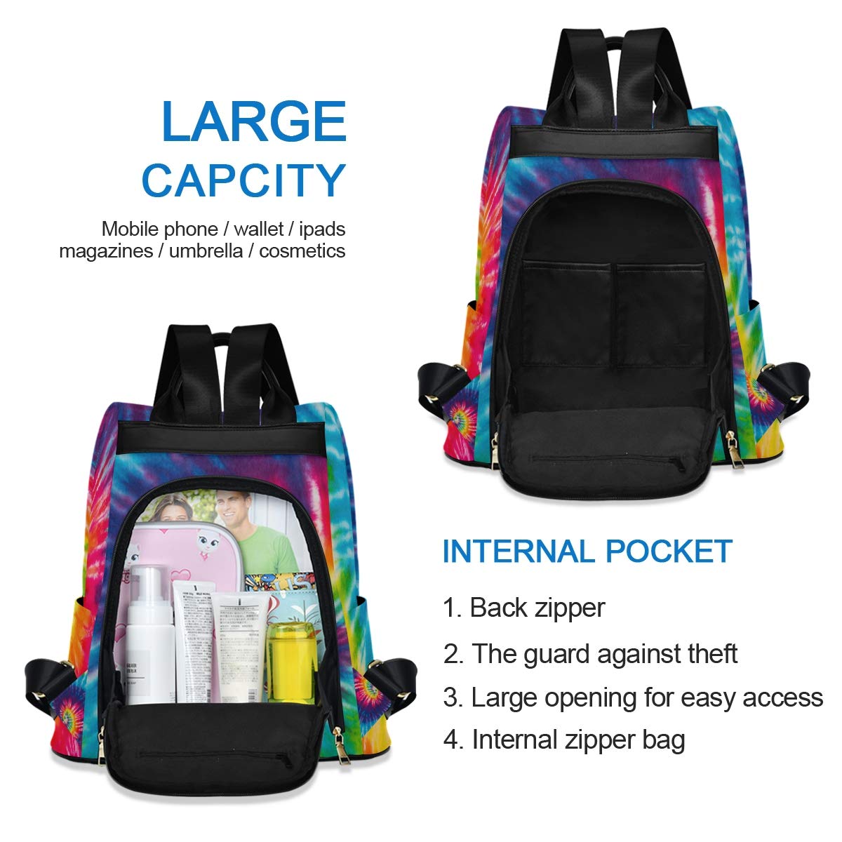 ALAZA Abstract Swirl Design Tie Dye Backpack Purse for Women Anti Theft Fashion Back Pack Shoulder Bag