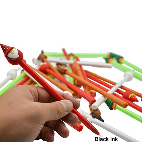 Maydahui 12PCS Christmas Theme RollerBall Pens Black Gel Ink Xmas Tree Snowman Reindeer Santa Claus Shape Pen for Boys Girls Desk Decoration Accessory
