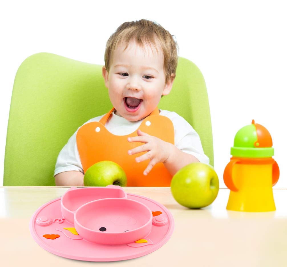 Baby Silicone Plate, Toddler Suction Plates Mini Plate Placemat for Kids and Infants Self Feeding, Microwave & Dishwasher Safe