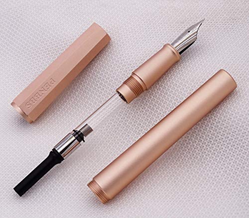 erofa Penbbs 350 Fountain Pen Fine Nib with Rollerball Pen Nib Pen Set & Box - Metallic Rose Golden Alloy Anode Octagonal